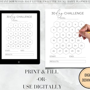 30 Day Challenge Printable, 30 Day Goal Tracker, Monthly Goal Planner ...
