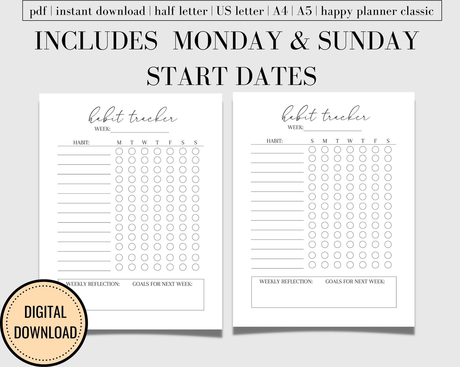 Weekly Habit Tracker Printable, Habit Tracker Template, Habit Tracker ...