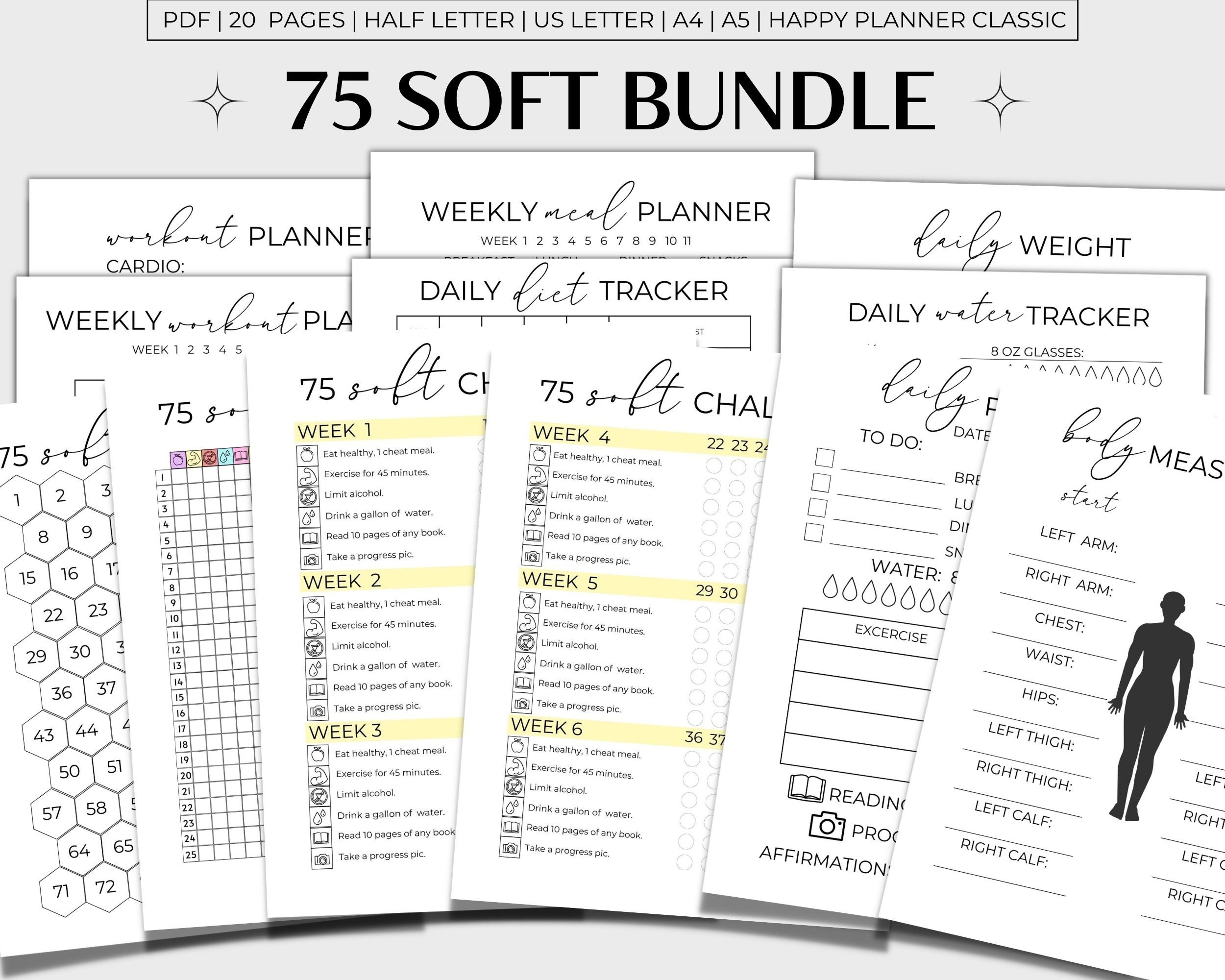 75 Soft Challenge Bundle Printable, 75 Soft Tracker, 75 Soft Printable ...