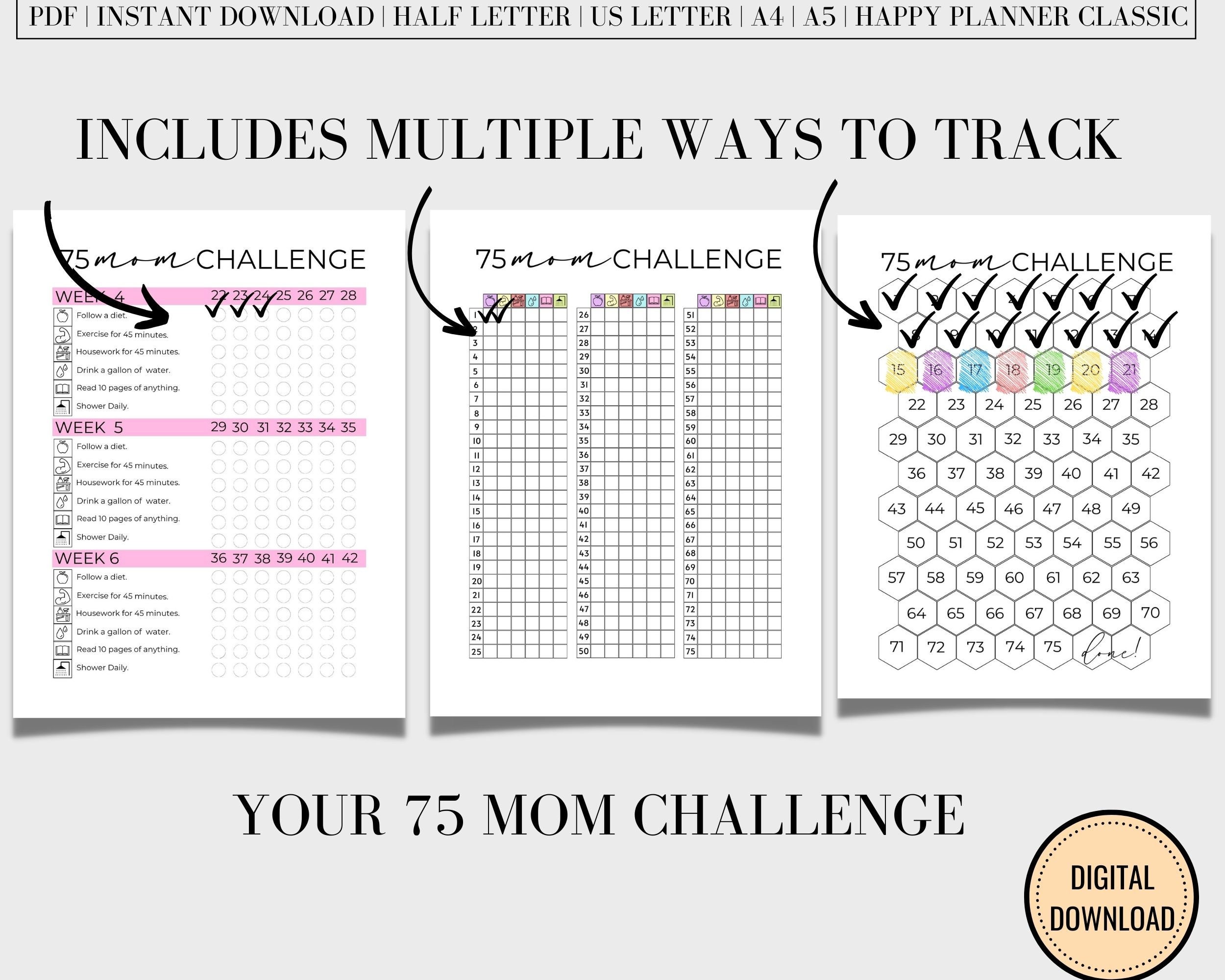 75 Mom Challenge Printable Bundle, 75 Mom Tracker, 75 Mom Printable, 75 ...