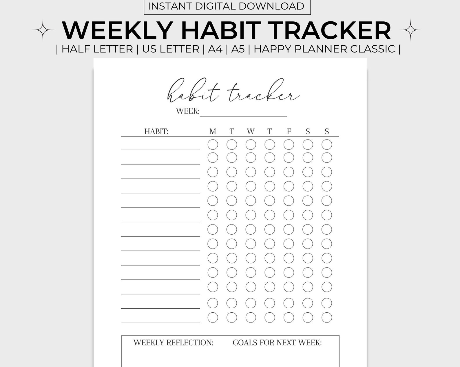 Weekly Habit Tracker Printable Habit Tracker Template Habit - Etsy