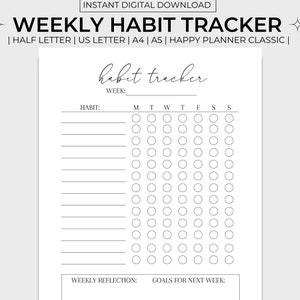 Weekly Habit Tracker Printable Habit Tracker Template Habit - Etsy