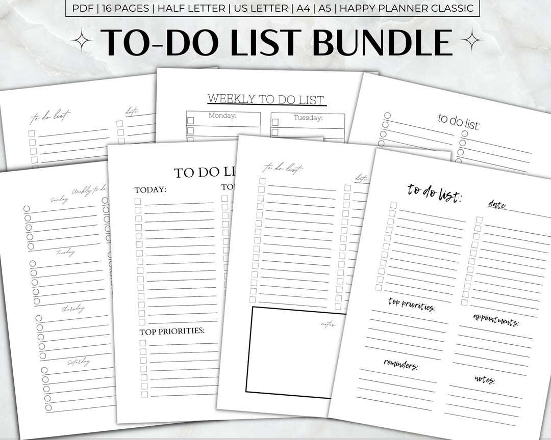 Printable To-do List, Daily Weekly To-do Pdf Planner, To-do List Pages ...