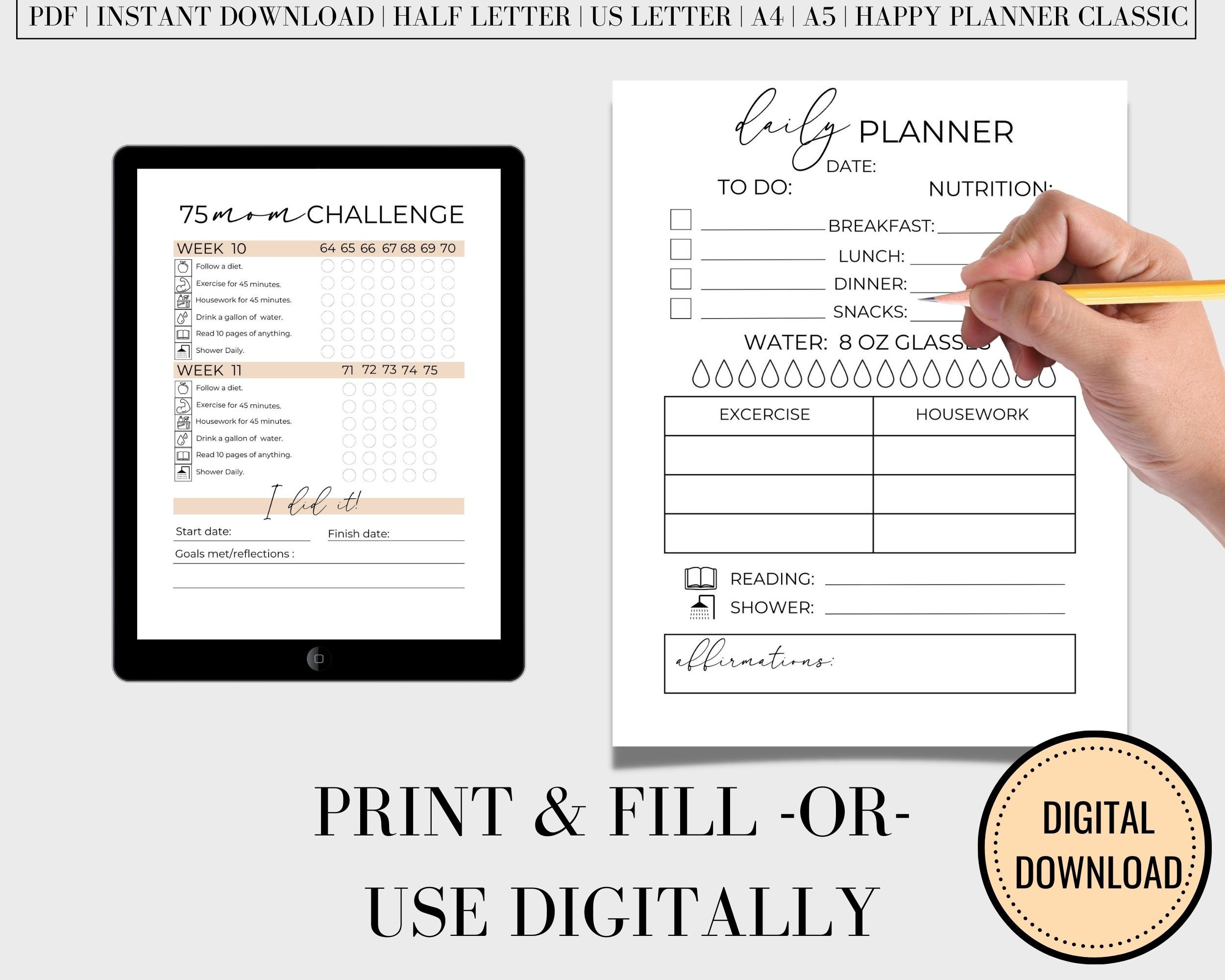 75 Mom Challenge Printable Bundle, 75 Mom Tracker, 75 Mom Printable, 75 ...