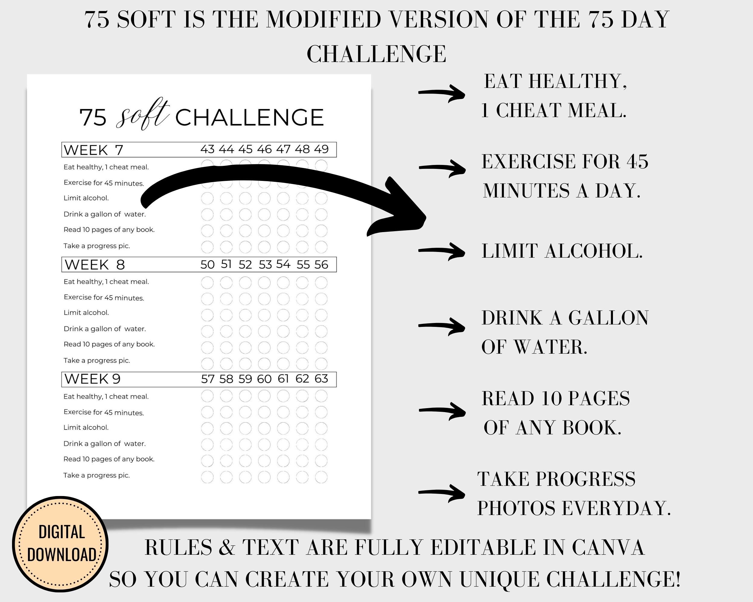 Editable 75 Soft Challenge Bundle Printable, 75 Soft Tracker, 75 Soft ...