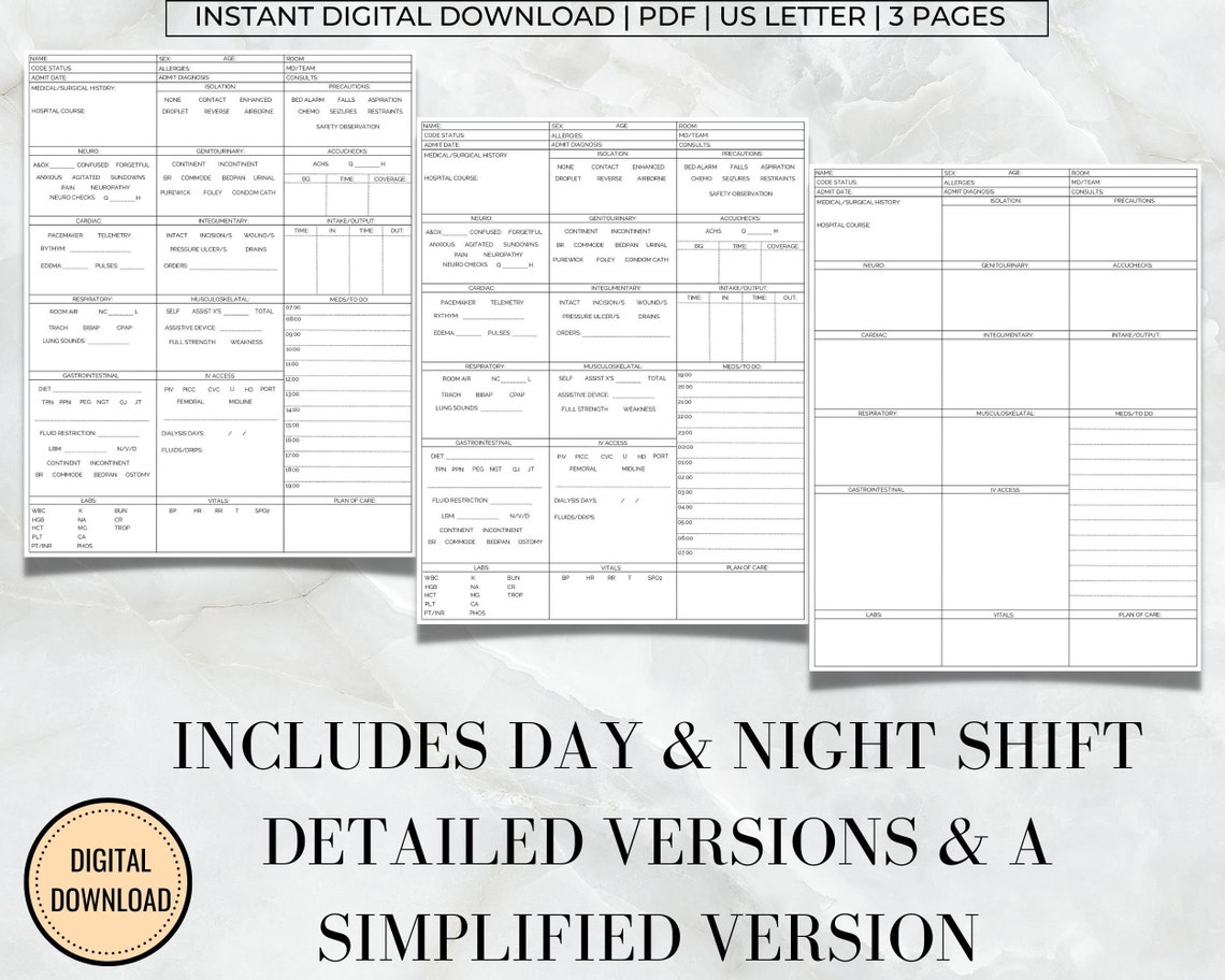 Nurse Report Sheet Med Surg, Nursing Brain, Hourly Layout Day & Night ...