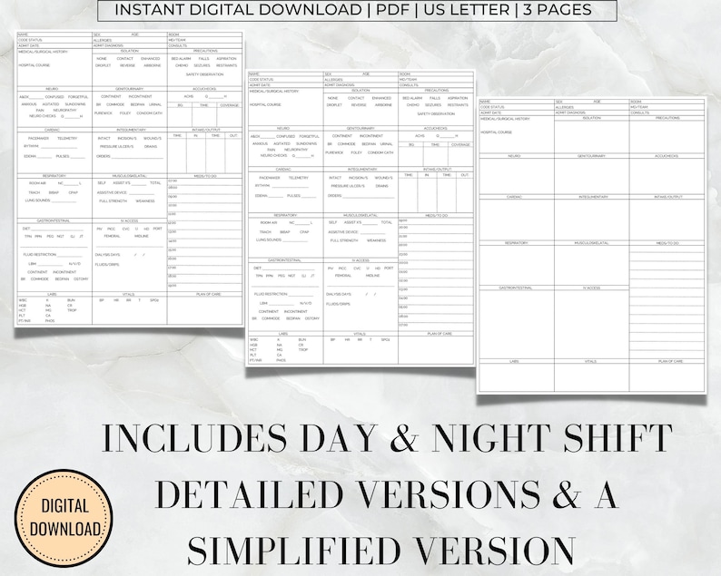 Nurse Report Sheet Med Surg, Nursing Brain, Hourly Layout Day & Night ...