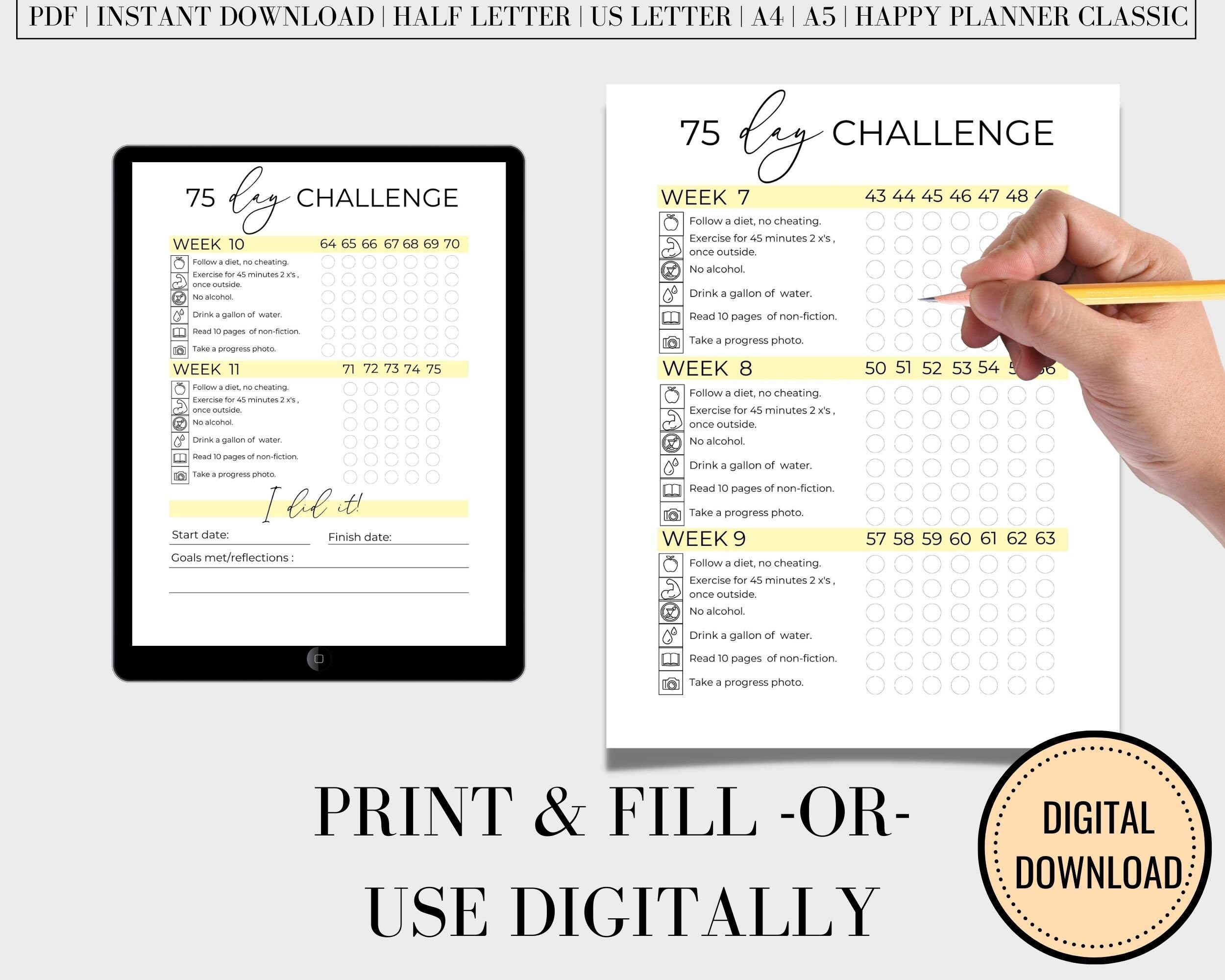 75 Day Challenge Printable, 75 Day Tracker, 75 Challenge Printable , 75 ...