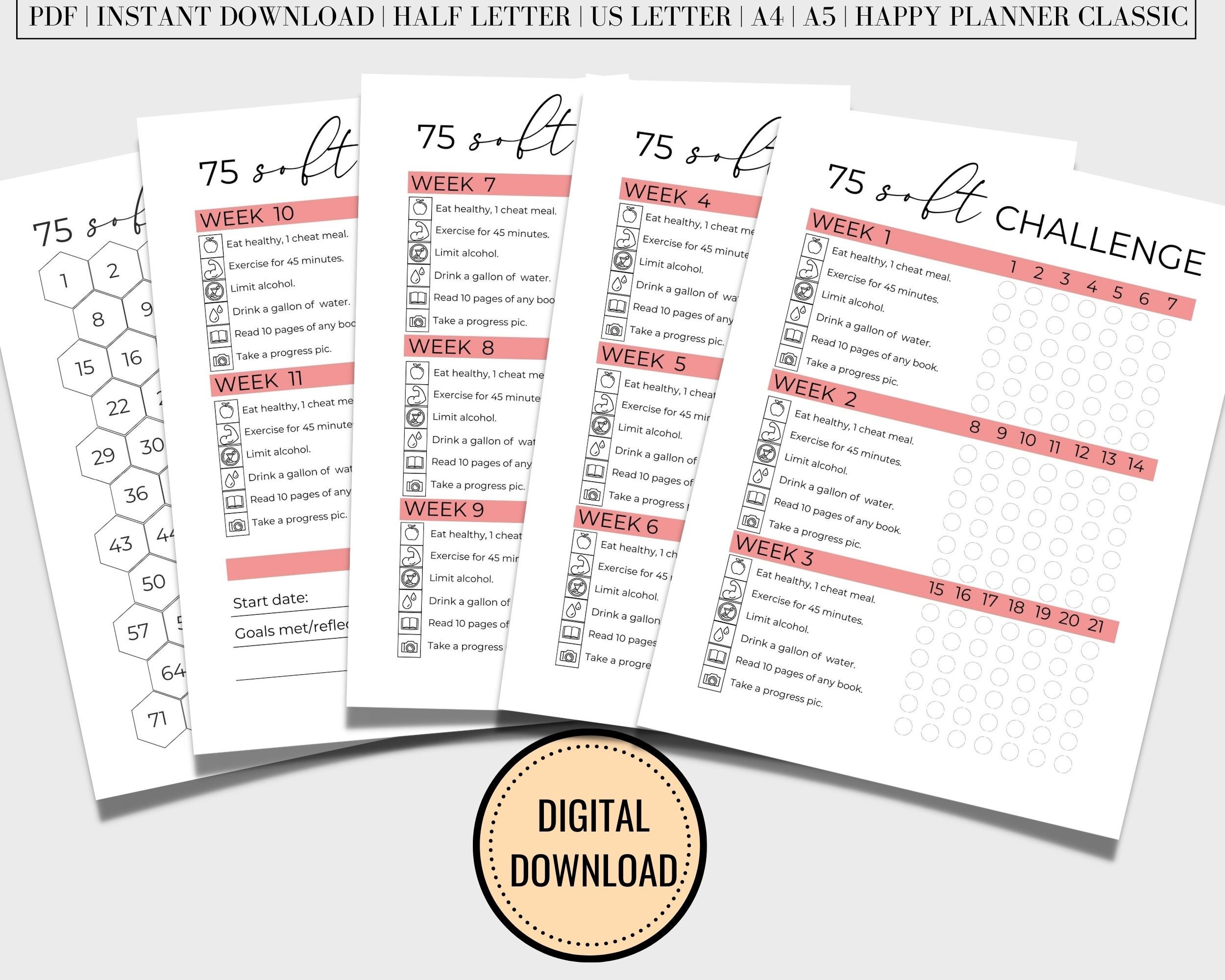 75 Soft Challenge Printable, 75 Soft Tracker, Health & Fitness Tracker ...