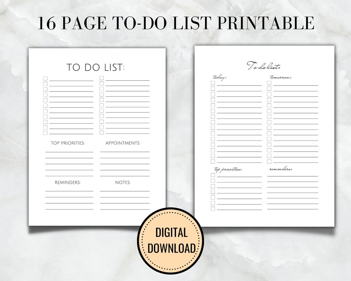Printable To-do List, Daily Weekly To-do Pdf Planner, To-do List Pages ...