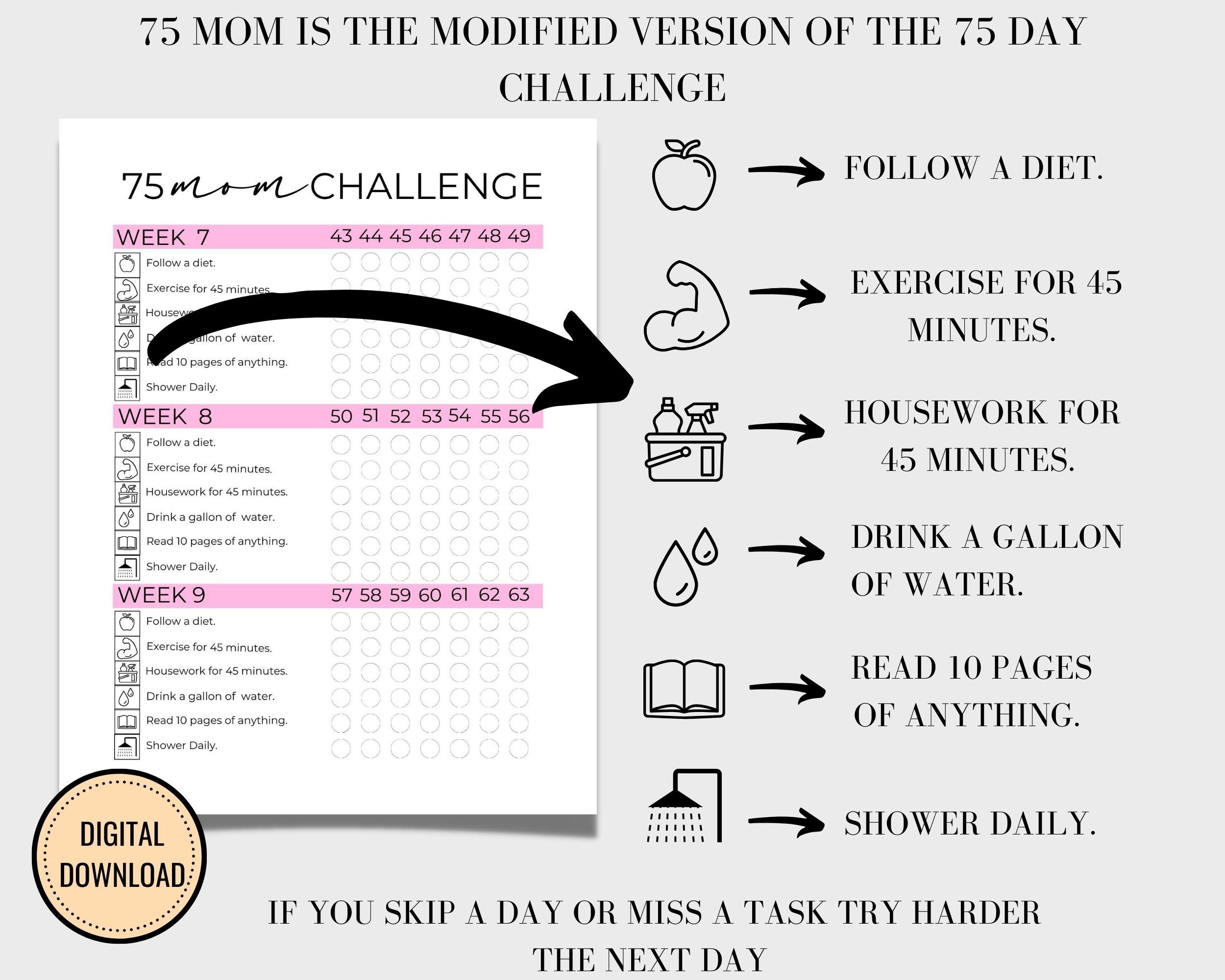 75 Mom Challenge Printable Bundle, 75 Mom Tracker, 75 Mom Printable, 75 ...