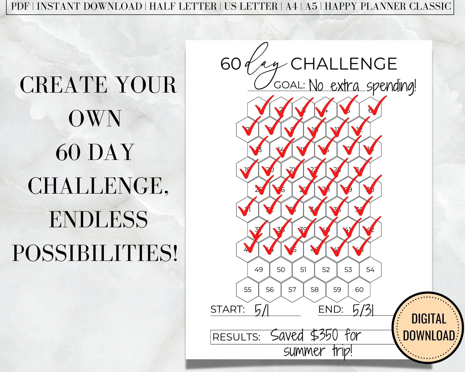 60 Day Challenge Printable, 60 Day Goal Tracker, Monthly Goal Planner ...