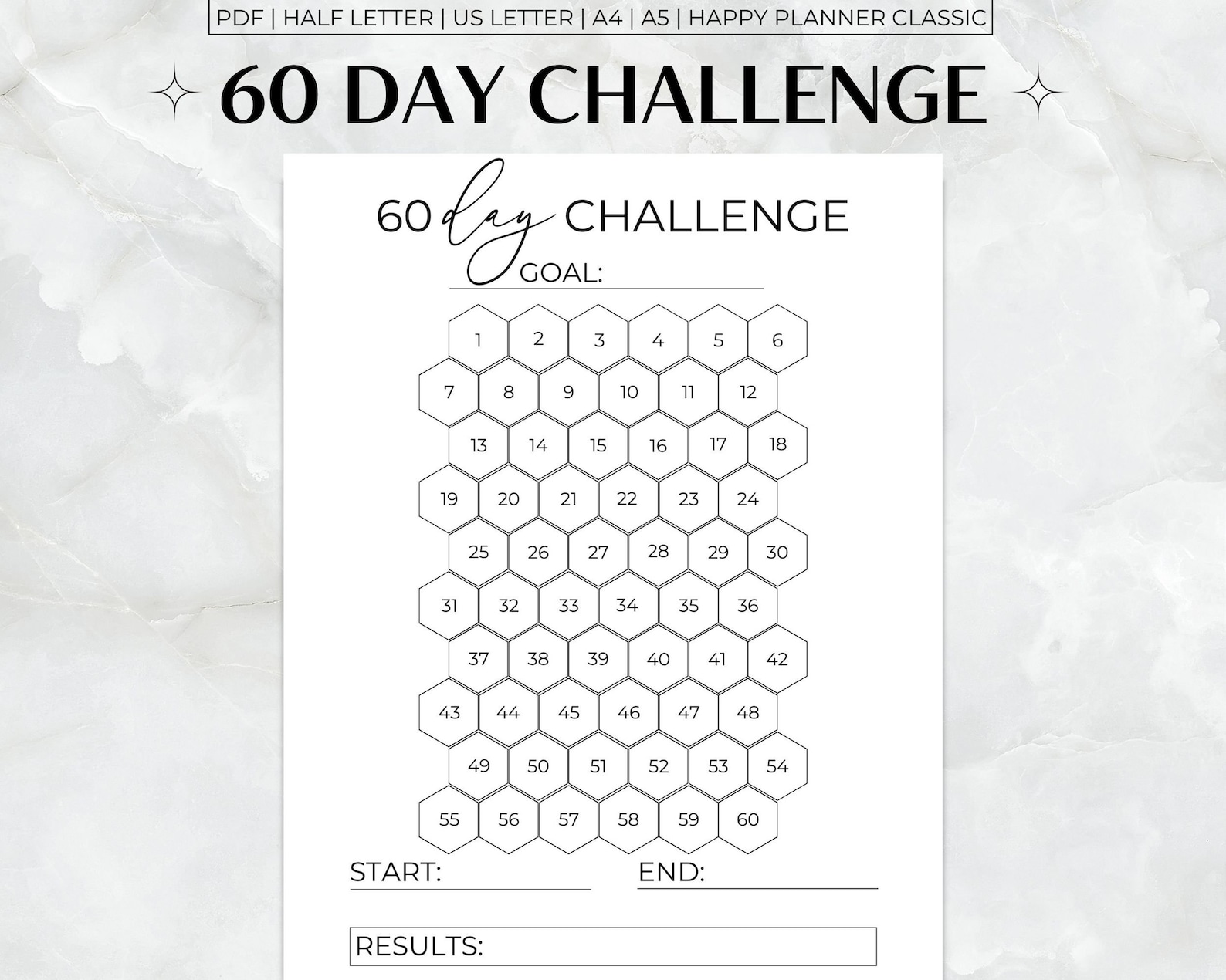 60 Day Challenge Printable, 60 Day Goal Tracker, Monthly Goal Planner ...