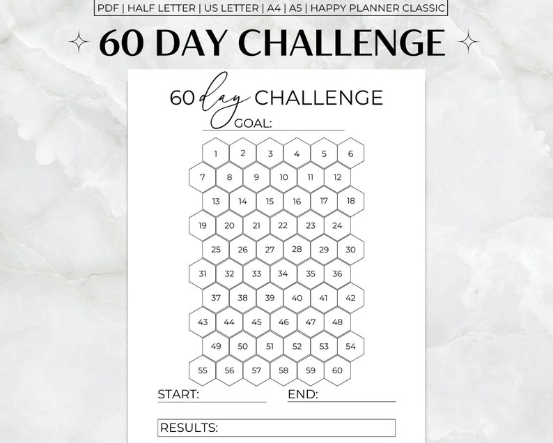 60 Day Challenge Printable, 60 Day Goal Tracker, Monthly Goal Planner, 60 Day Challenge Tracker ...