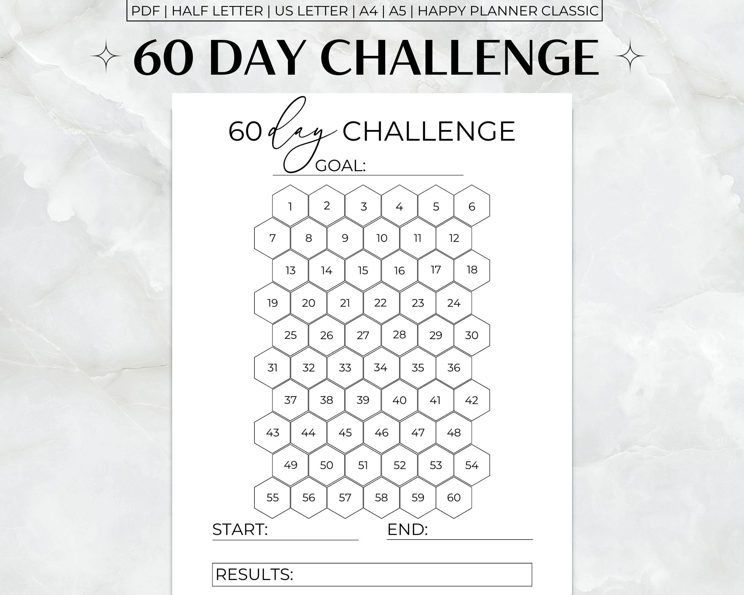 60 Day Challenge Printable, 60 Day Goal Tracker, Monthly Goal Planner, 60 Day Challenge Tracker ...