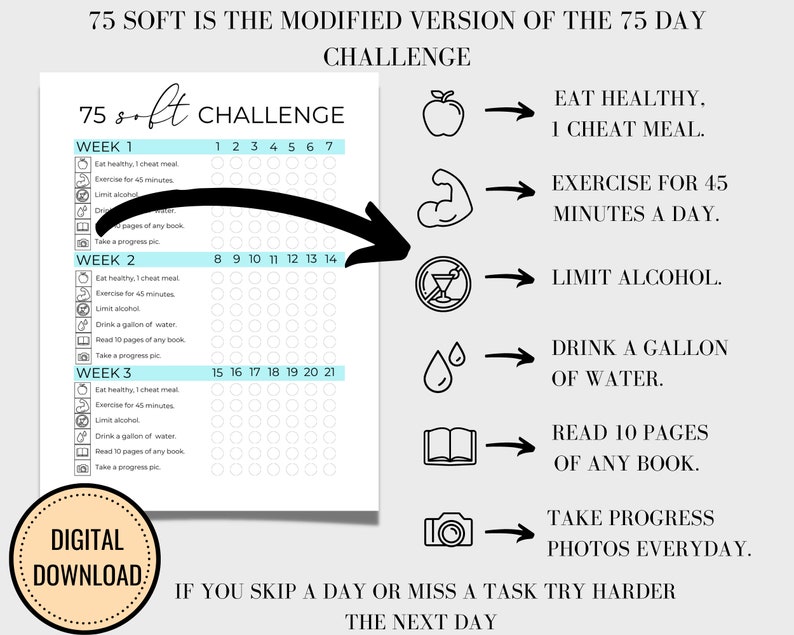75 Soft Challenge Bundle Printable, 75 Soft Tracker, 75 Soft Printable ...