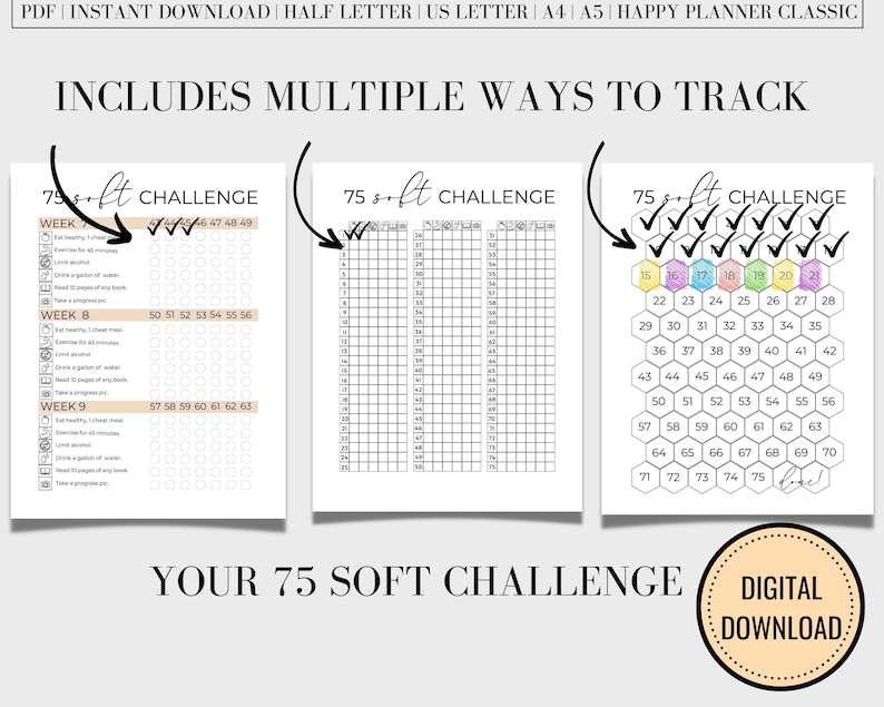 75 Soft Challenge Bundle Printable, 75 Soft Tracker, 75 Soft Printable ...
