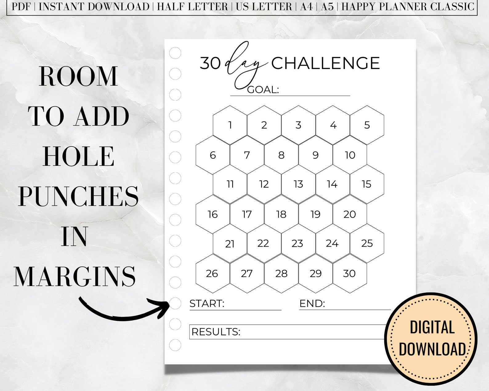 30 Day Challenge Printable, 30 Day Goal Tracker, Monthly Goal Planner ...