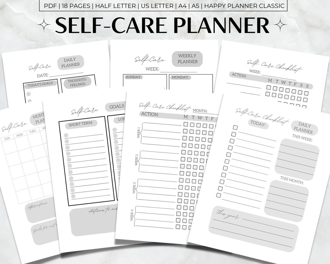 Self-care Mindfulness Printable Planner Tracker, Self Care Checklist ...