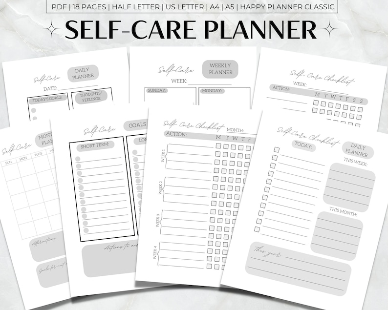 Self-care Mindfulness Printable Planner Tracker, Self Care Checklist ...