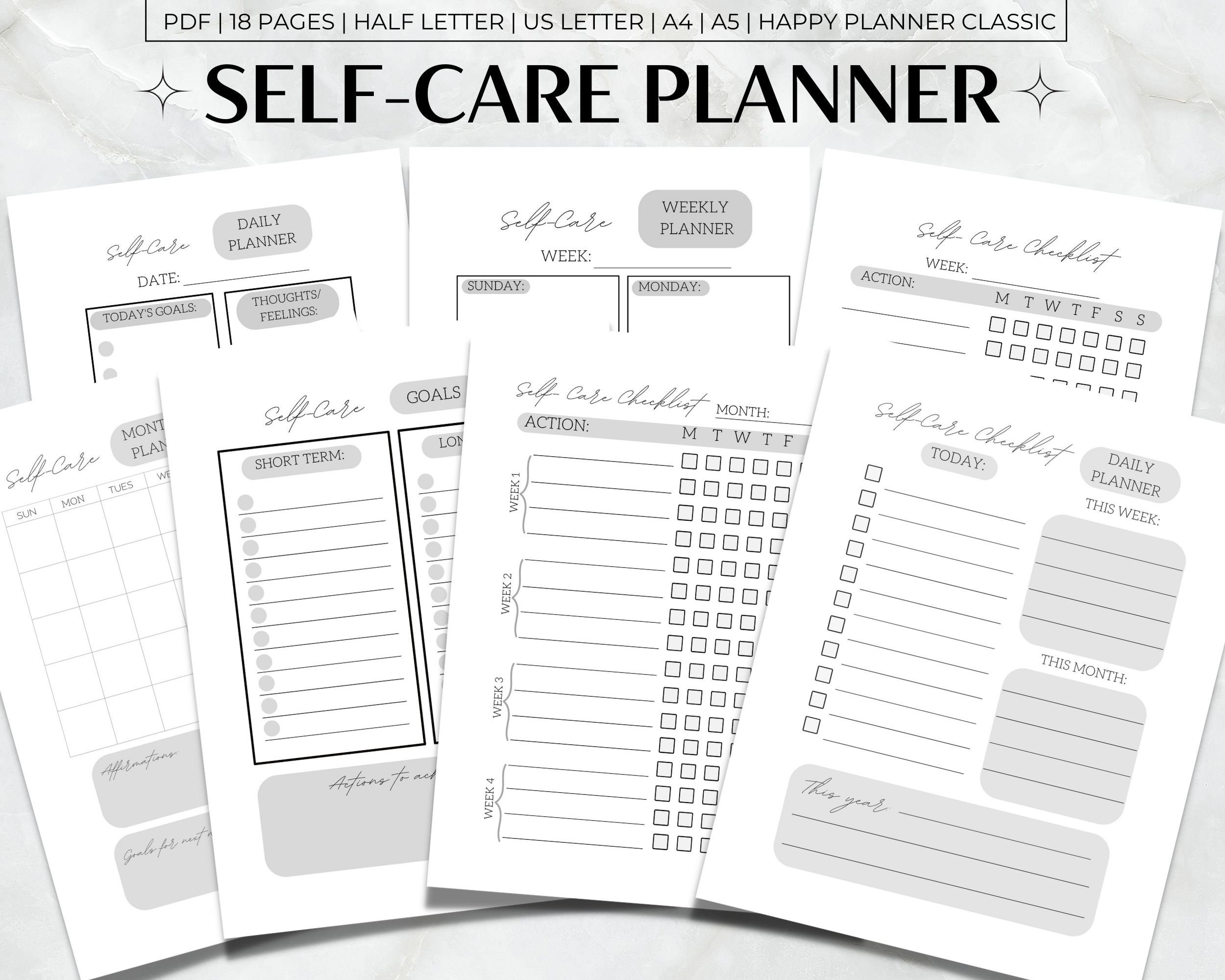 Self-care Mindfulness Printable Planner Tracker, Self Care Checklist ...