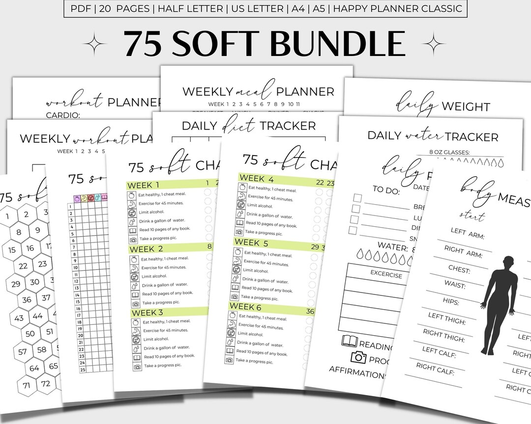 75 Soft Challenge Bundle Printable, 75 Soft Tracker, 75 Soft Printable, 75 Soft Green - Etsy