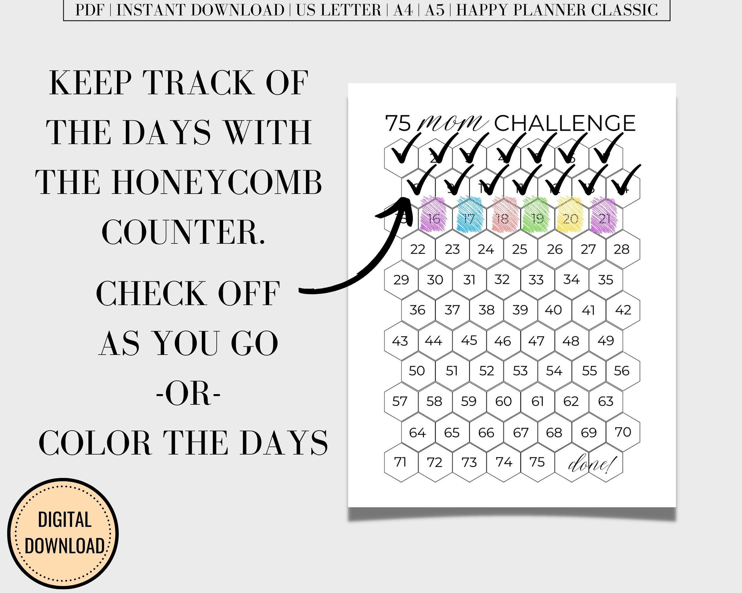 Editable 75 Mom Challenge Printable, 75 Mom Tracker, 75 Mom Printable ...