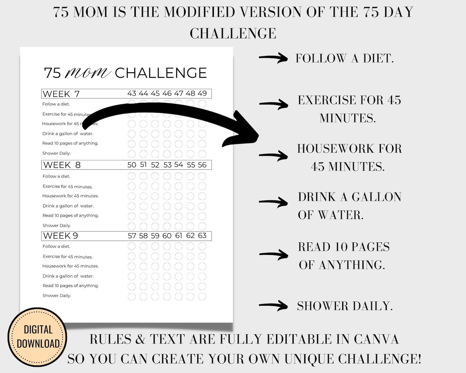 Editable 75 Mom Challenge Printable, 75 Mom Tracker, 75 Mom Printable ...