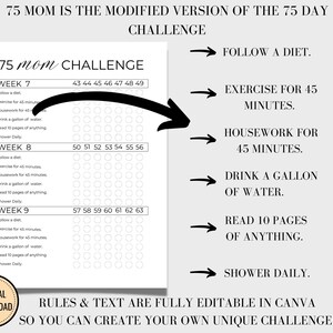 Editable 75 Mom Challenge Printable, 75 Mom Tracker, 75 Mom Printable ...