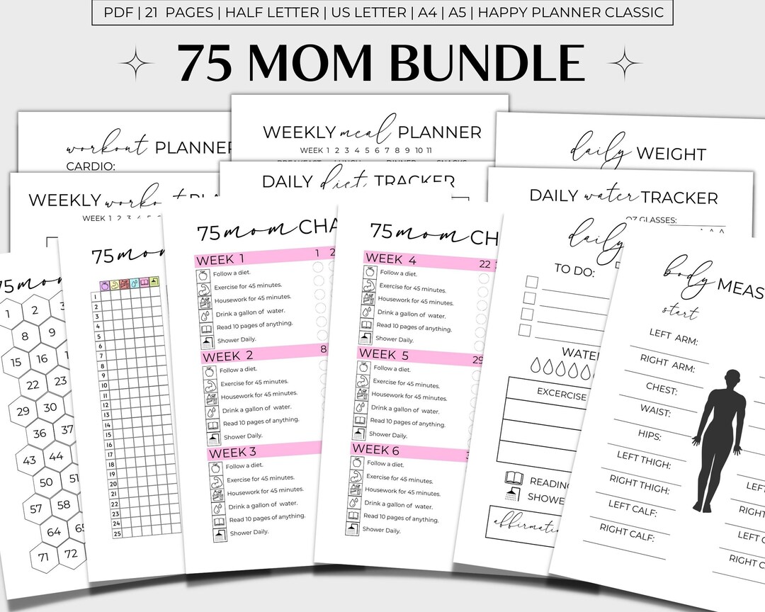 75 Mom Challenge Printable Bundle, 75 Mom Tracker, 75 Mom Printable, 75 ...