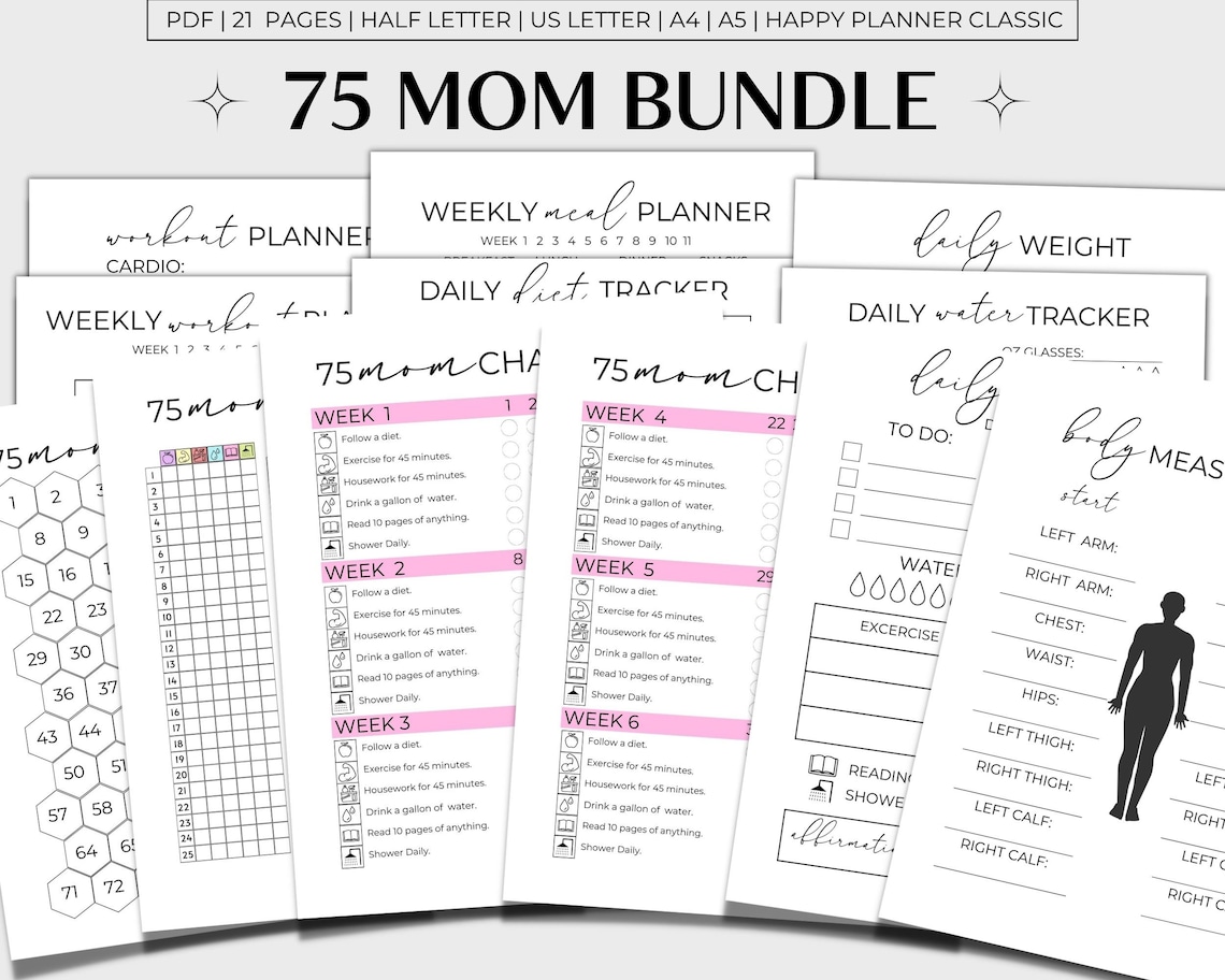 75 Mom Challenge Printable Bundle, 75 Mom Tracker, 75 Mom Printable, 75 ...
