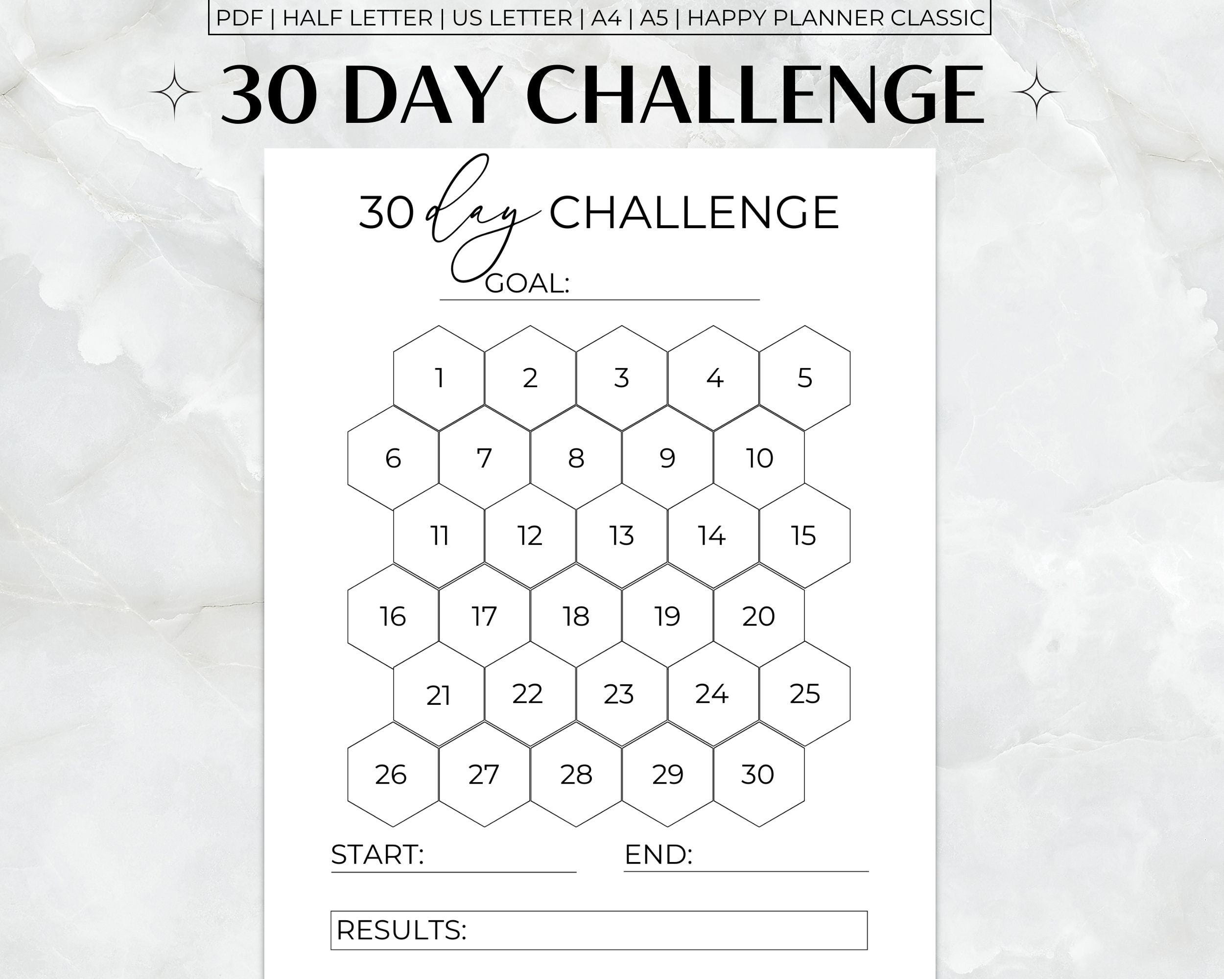 30 Day Challenge Printable, 30 Day Goal Tracker, Monthly Goal Planner ...
