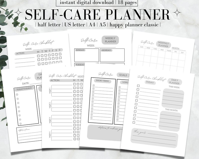 Self-care Mindfulness Printable Planner Tracker Self Care - Etsy