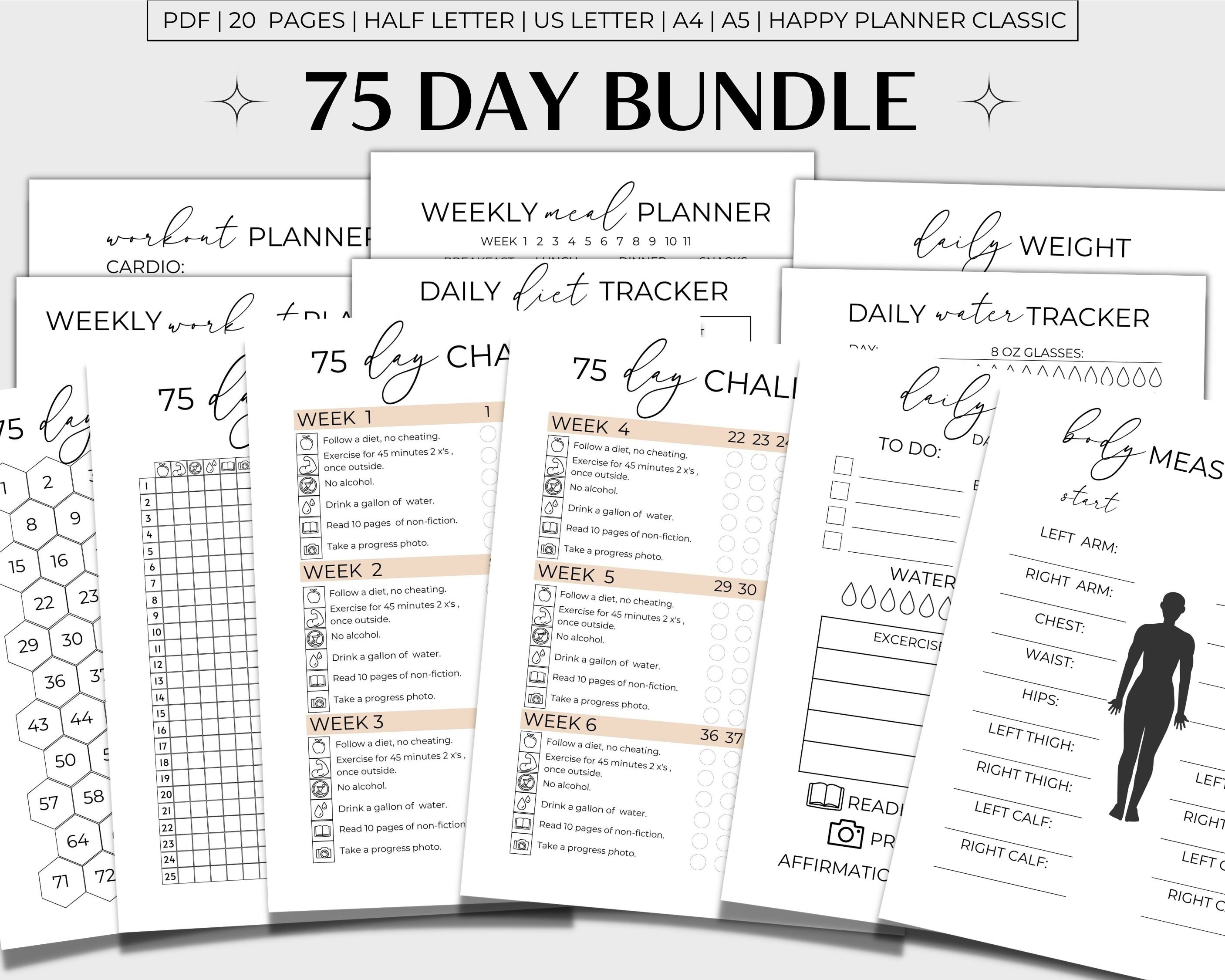 75 Day Challenge Bundle Printable, 75 Day Tracker, 75 Challenge ...