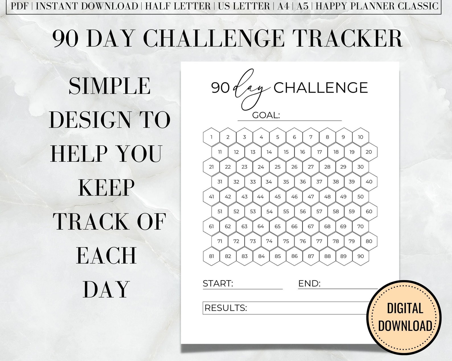 90 Day Challenge Printable, 90 Day Goal Tracker, Monthly Goal Planner ...
