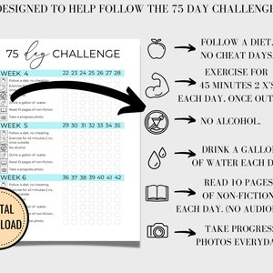 75 Day Challenge Printable, 75 Day Tracker, 75 Challenge Printable, 75 ...