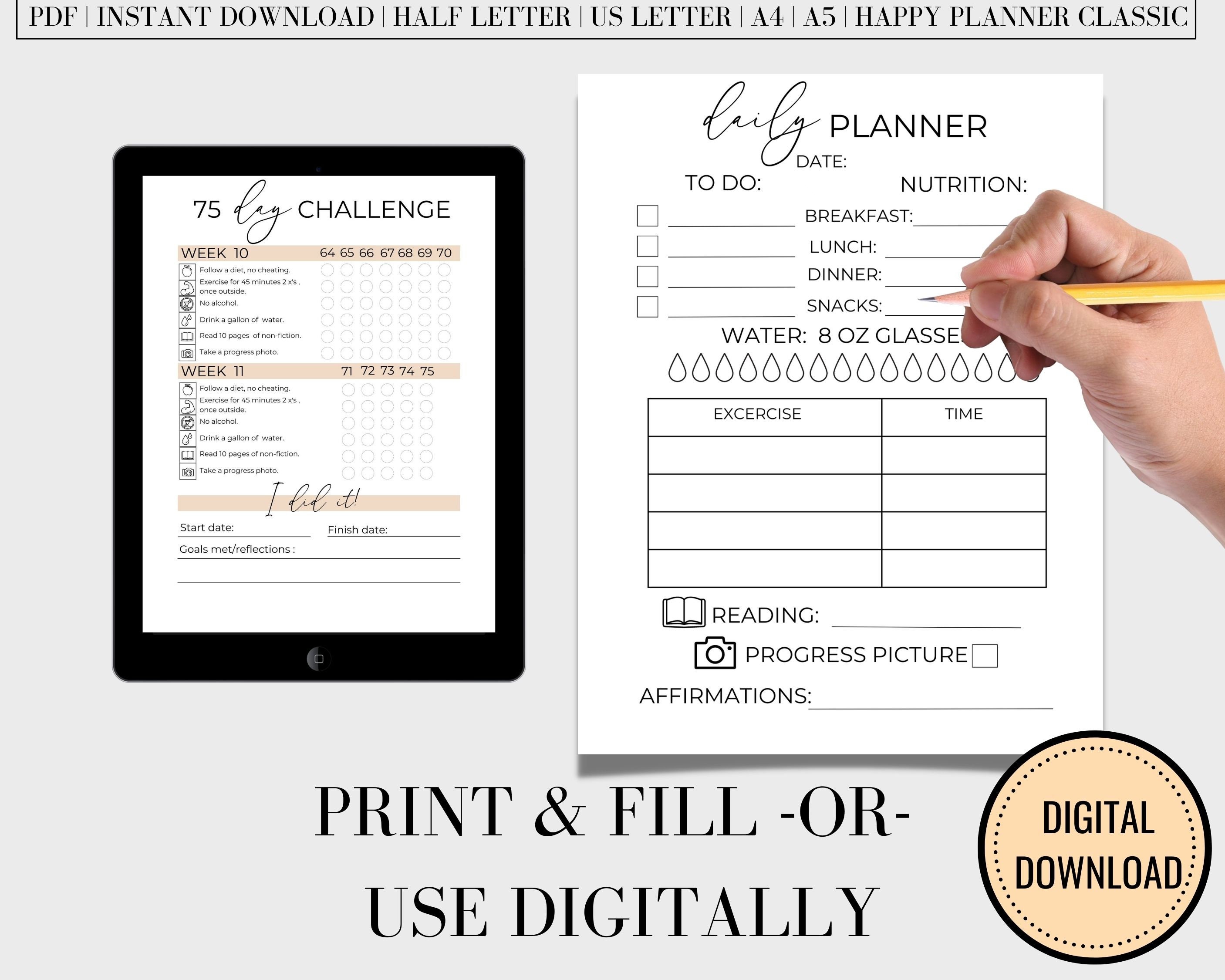 75 Day Challenge Bundle Printable, 75 Day Tracker, 75 Challenge ...