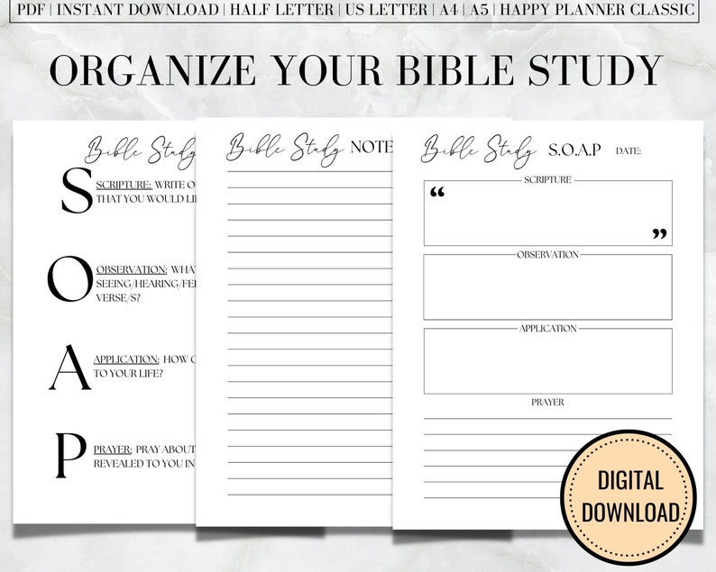 Bible Study Guide Printable, SOAP Bible Study Template, Minimalist ...