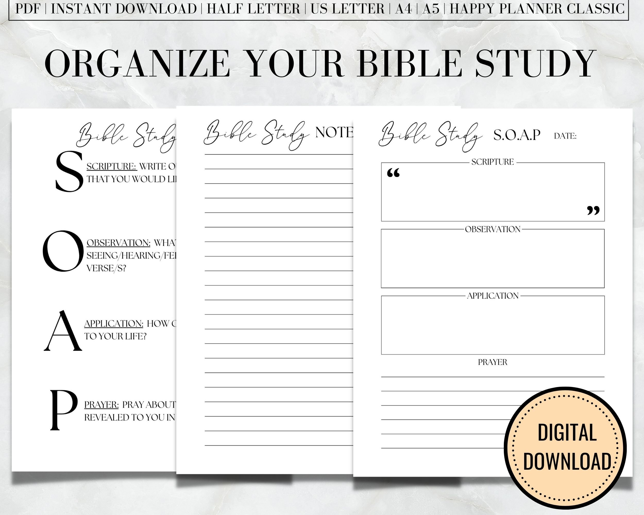 Bible Study Guide Printable, SOAP Bible Study Template, Minimalist ...