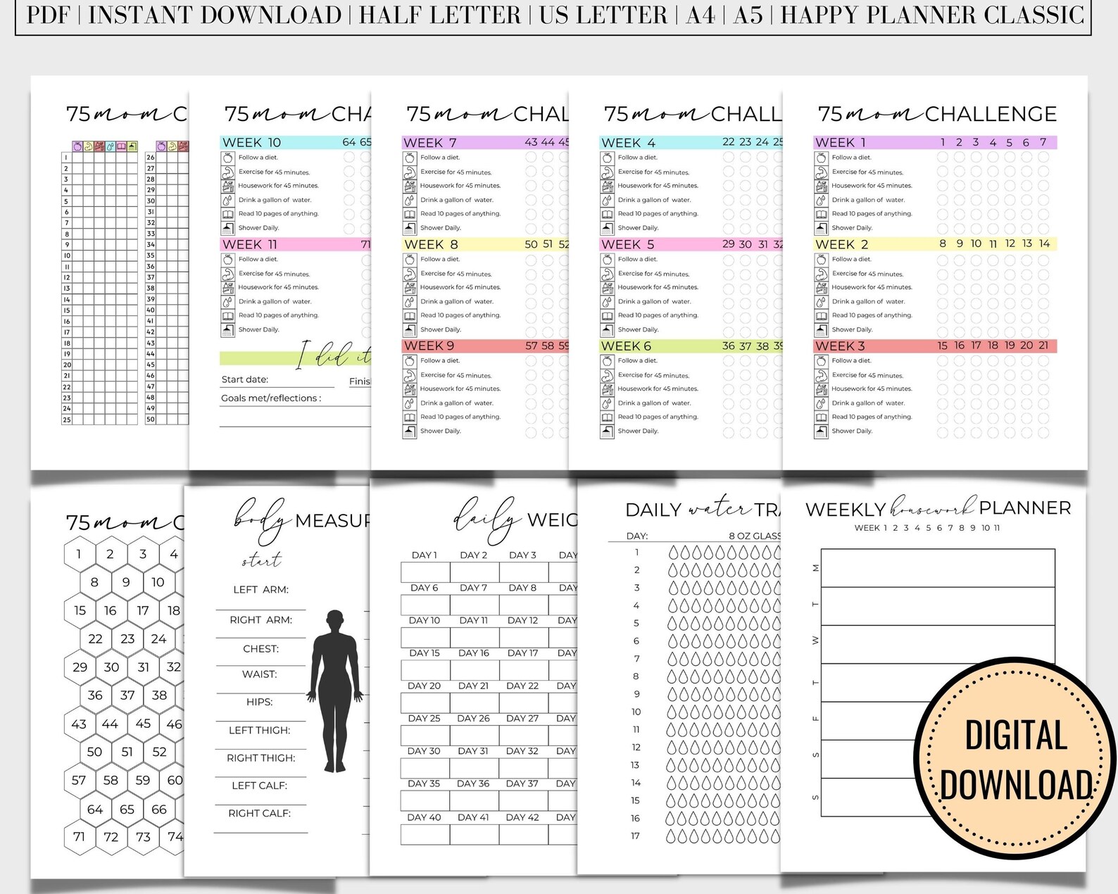 75 Mom Challenge Printable Bundle, 75 Mom Tracker, 75 Mom Printable, 75 ...