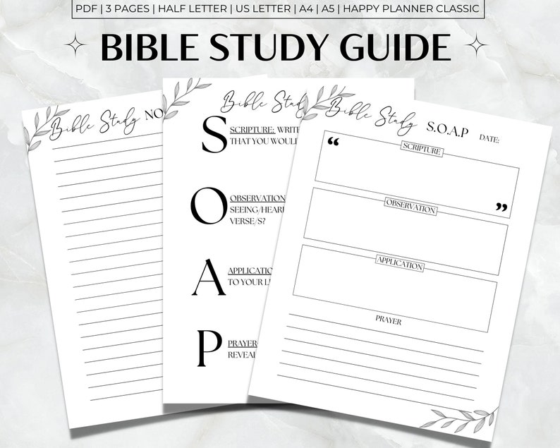 Bible Study Guide Printable, SOAP Bible Study Template, Minimalist ...