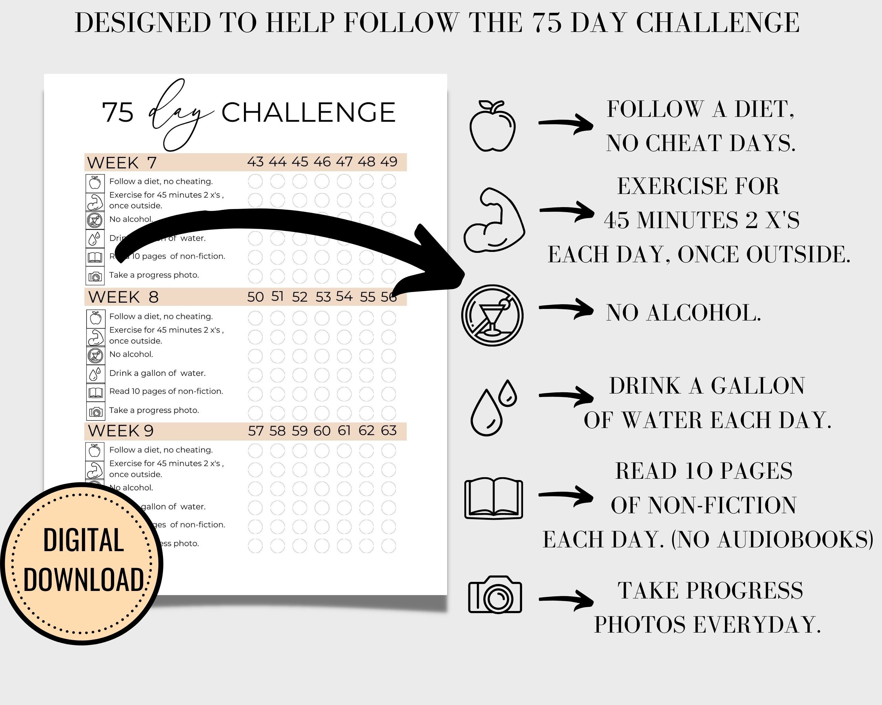 75 Day Challenge Bundle Printable, 75 Day Tracker, 75 Challenge ...