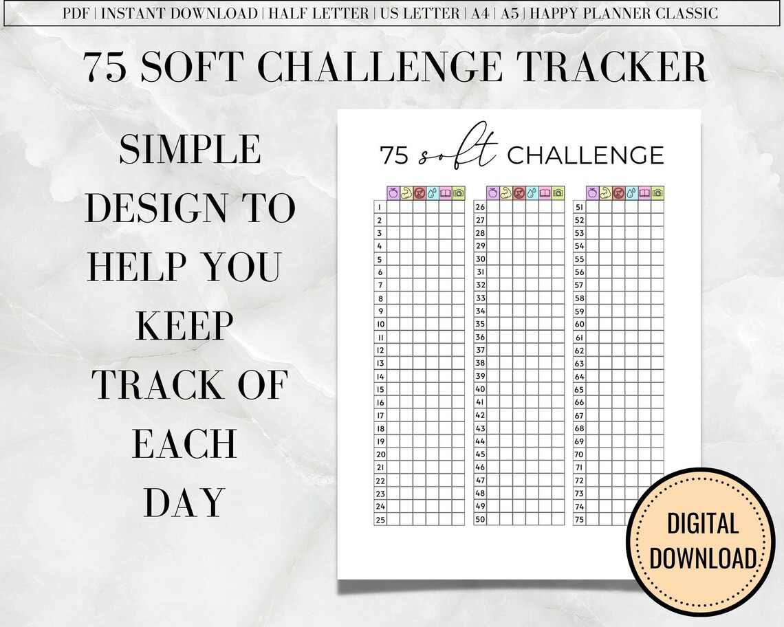 75 Soft Challenge Printable, 75 Soft Tracker, 75 Soft Printable, 75 ...