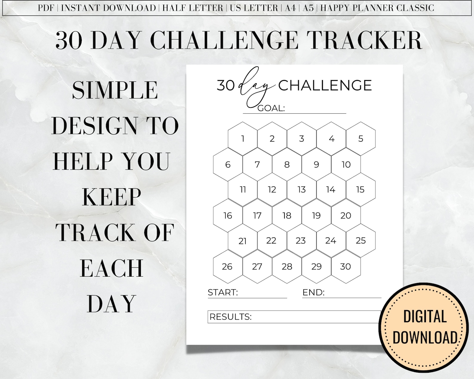 30 Day Challenge Printable, 30 Day Goal Tracker, Monthly Goal Planner ...