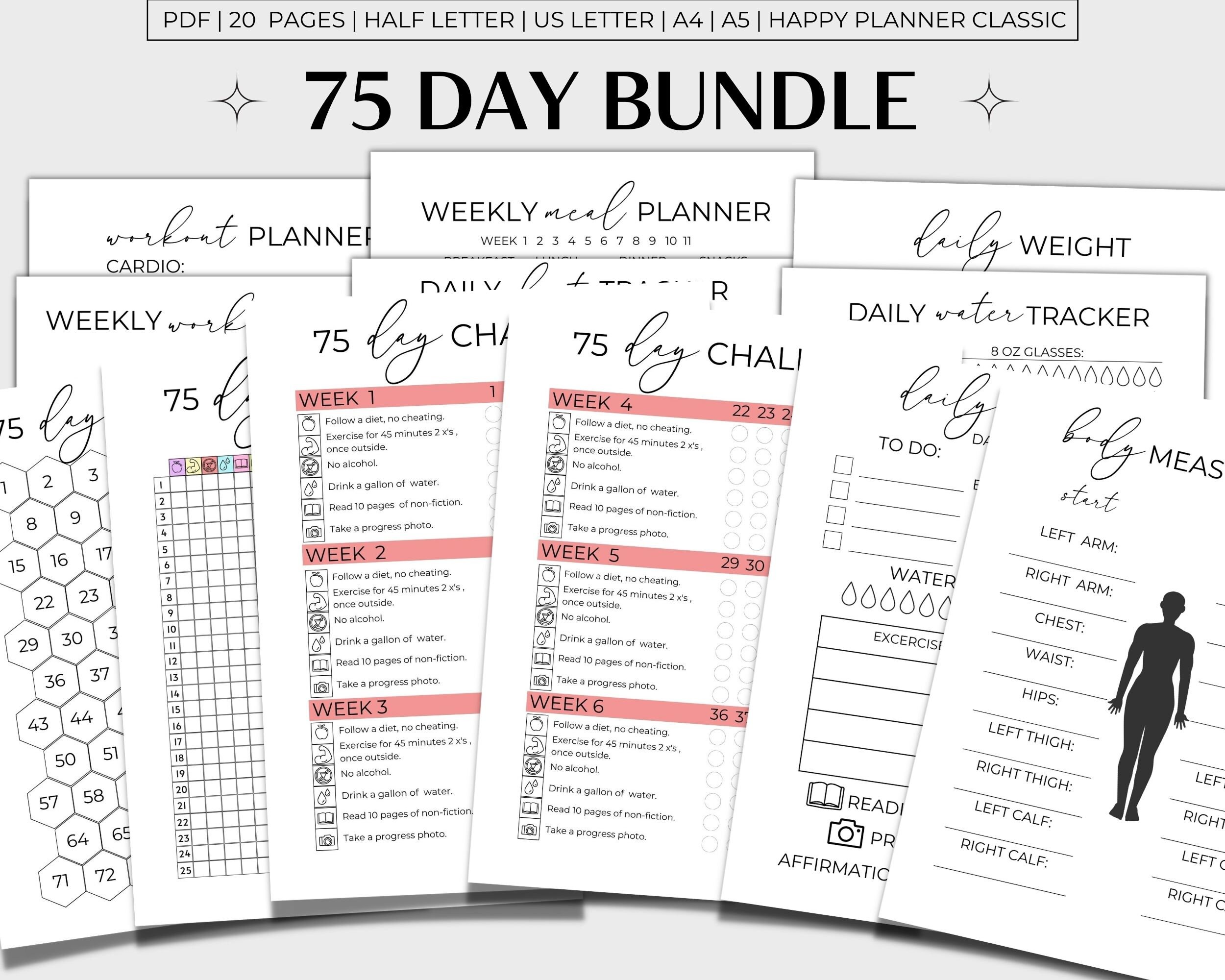 75 Day Challenge Bundle Printable 75 Day Tracker 75 - Etsy