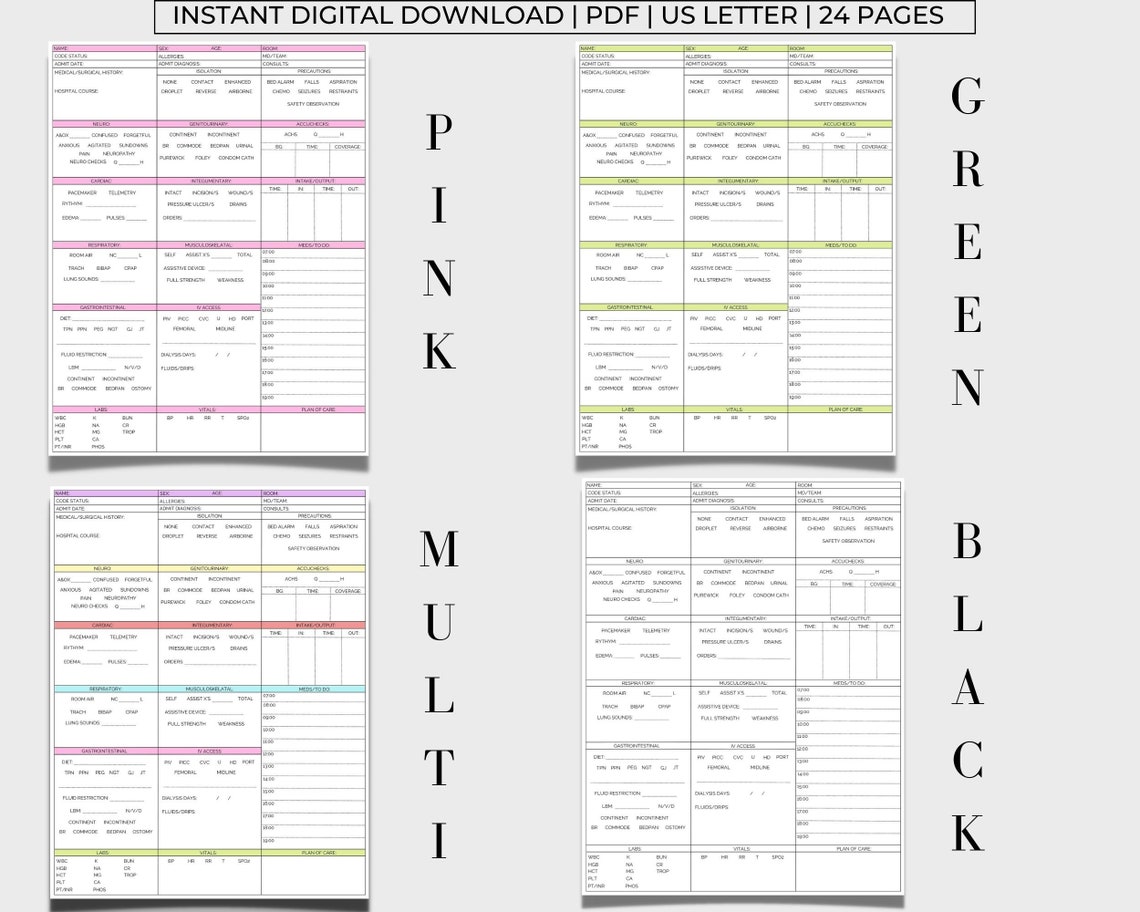 Nurse Report Sheet Med Surg, Nursing Brain, Hourly Layout Day & Night ...