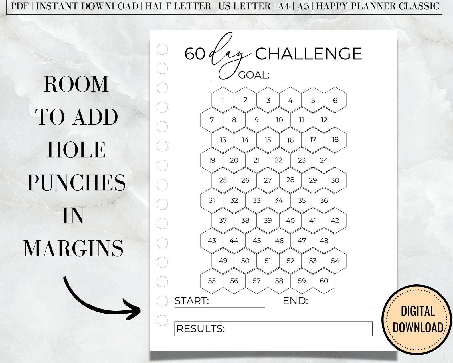 60 Day Challenge Printable, 60 Day Goal Tracker, Monthly Goal Planner ...