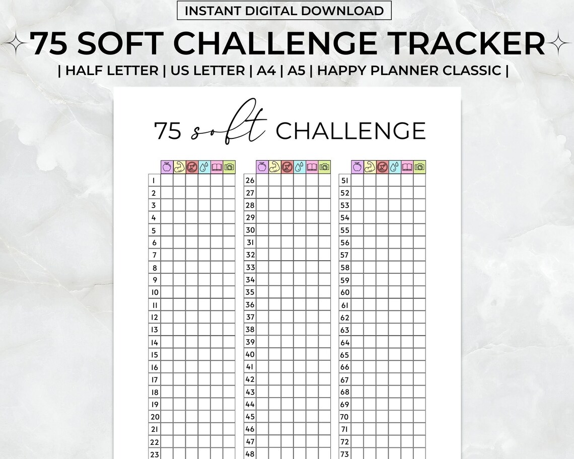 75 Soft Challenge Printable 75 Soft Tracker Health & Fitness - Etsy