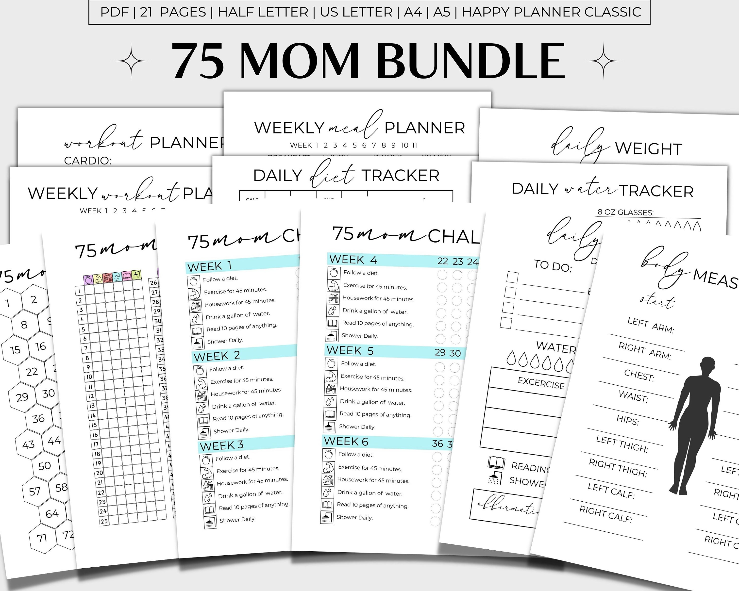 75 Mom Challenge Printable Bundle, 75 Mom Tracker, 75 Mom Printable, 75 ...