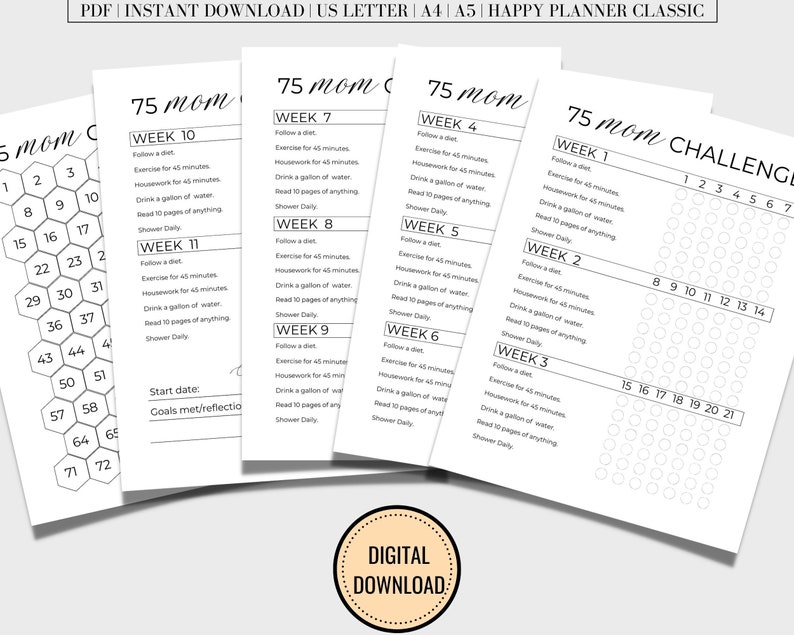 Editable 75 Mom Challenge Printable, 75 Mom Tracker, 75 Mom Printable ...